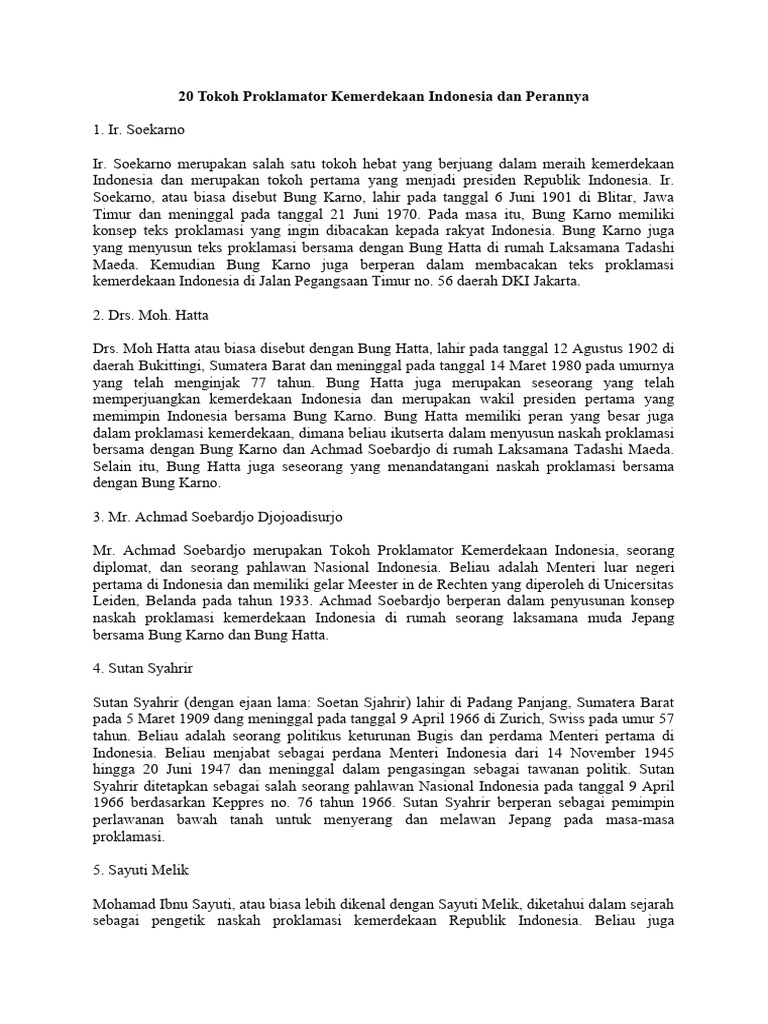 20 Tokoh Proklamasi dan Perannya | PDF