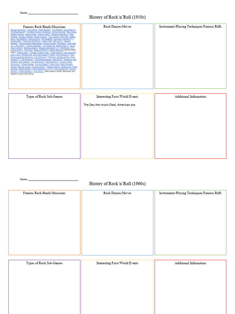 History of Rock N Roll Video Worksheet | Download Free PDF | Rock And ...