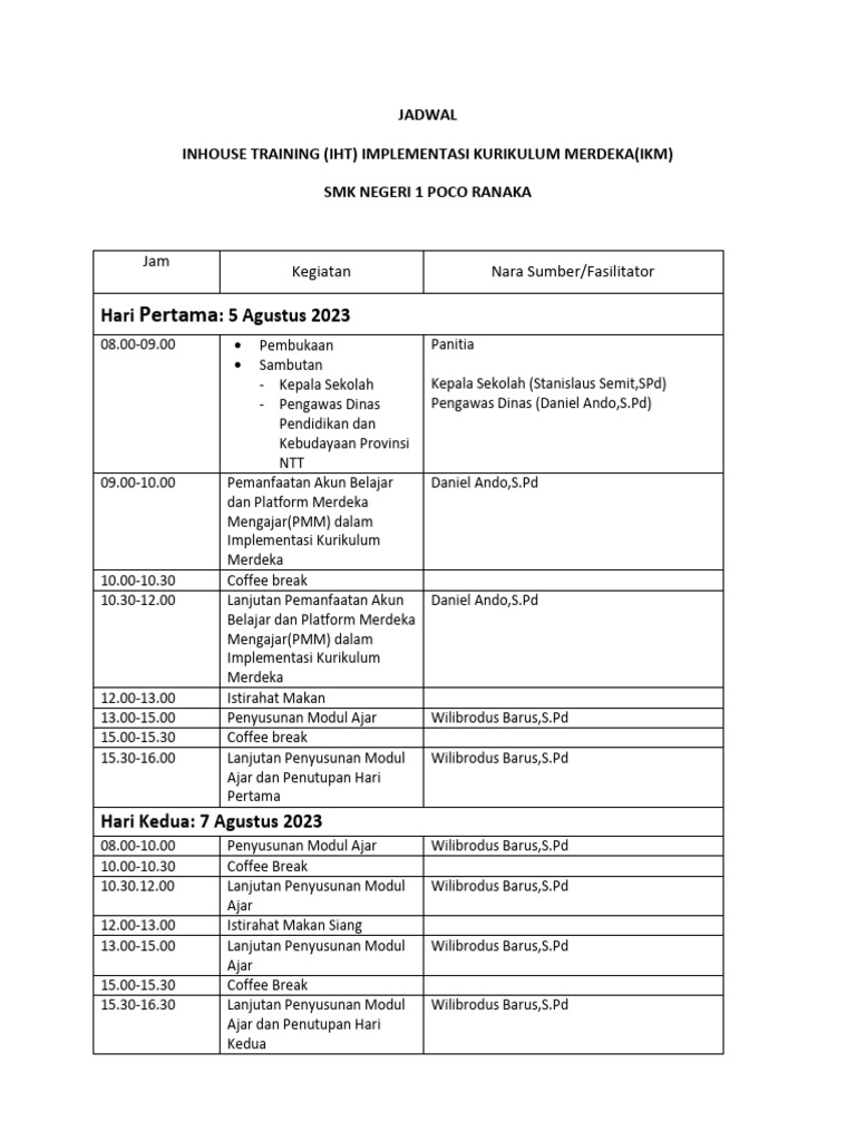 Jadwal Kegiatan IHT IKM Merdeka 2023 | PDF