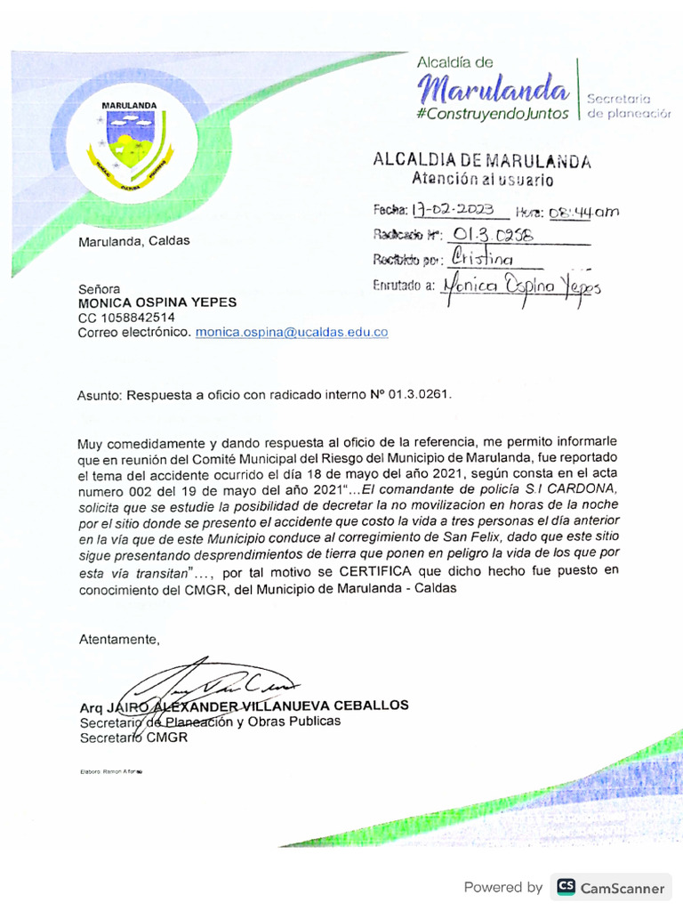 Oficio Respuesta CMGR | PDF