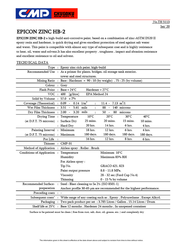 TDS - Epicon Zinc HB-2 | PDF