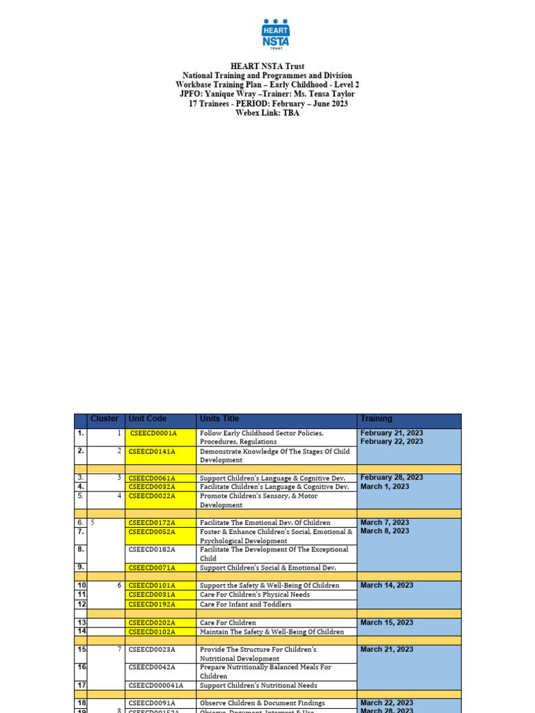 Early Childhood Development L2 Schedule February - June 2023 - Spn ...