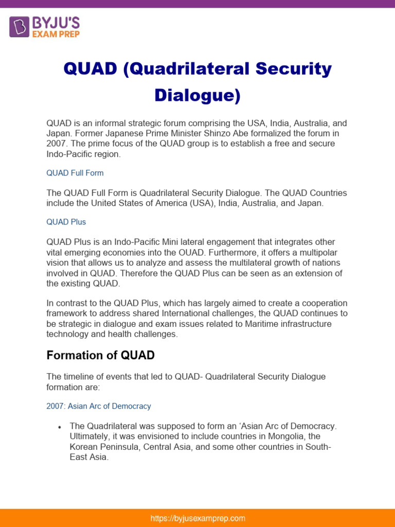 Overview of the Quadrilateral Security Dialogue | PDF | International ...