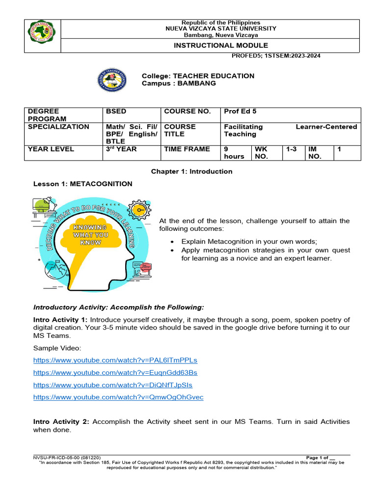 Module 1-1 | PDF | Metacognition | Learning