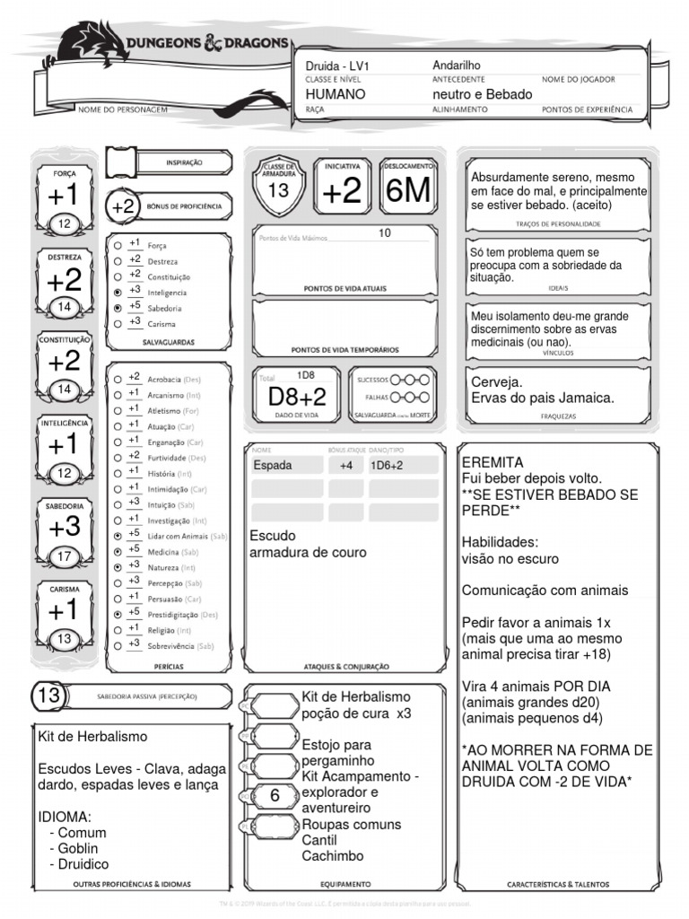 Ficha Oficial D&D 5E Editável | PDF