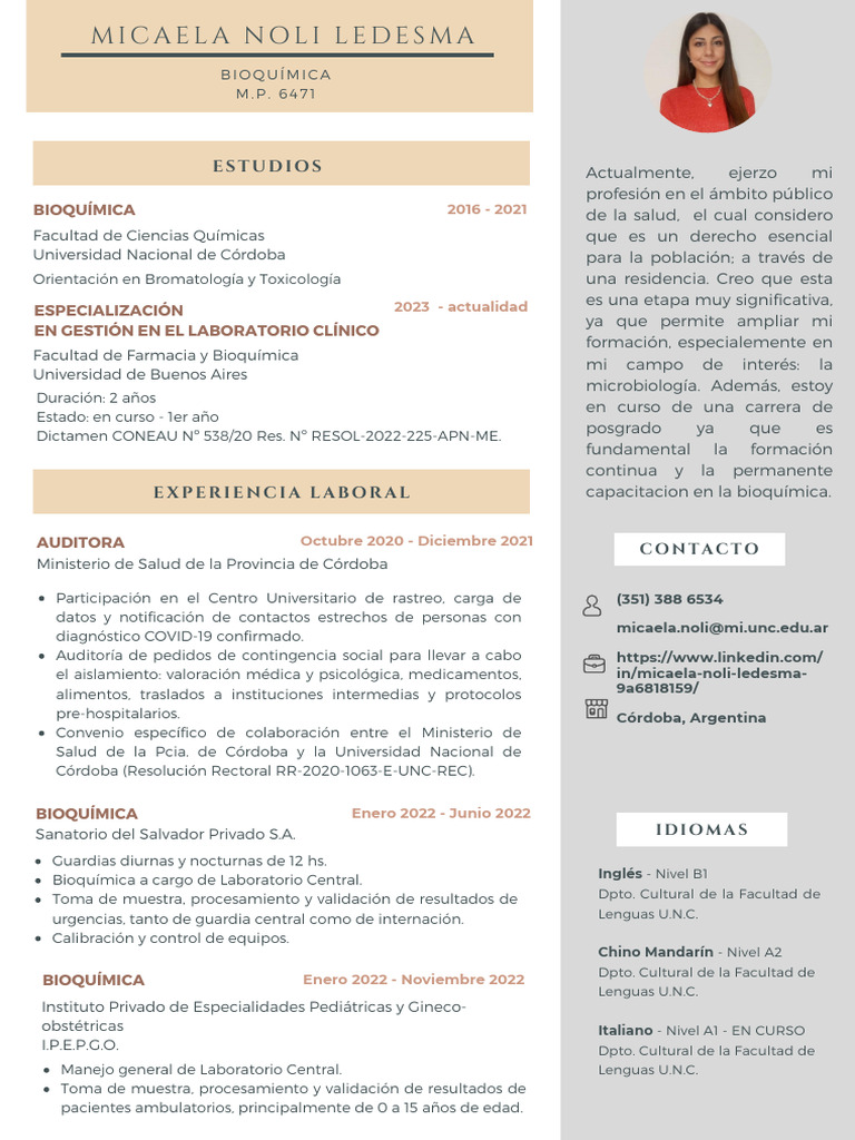 CV Bioq. Micaela Noli | PDF | Laboratorios