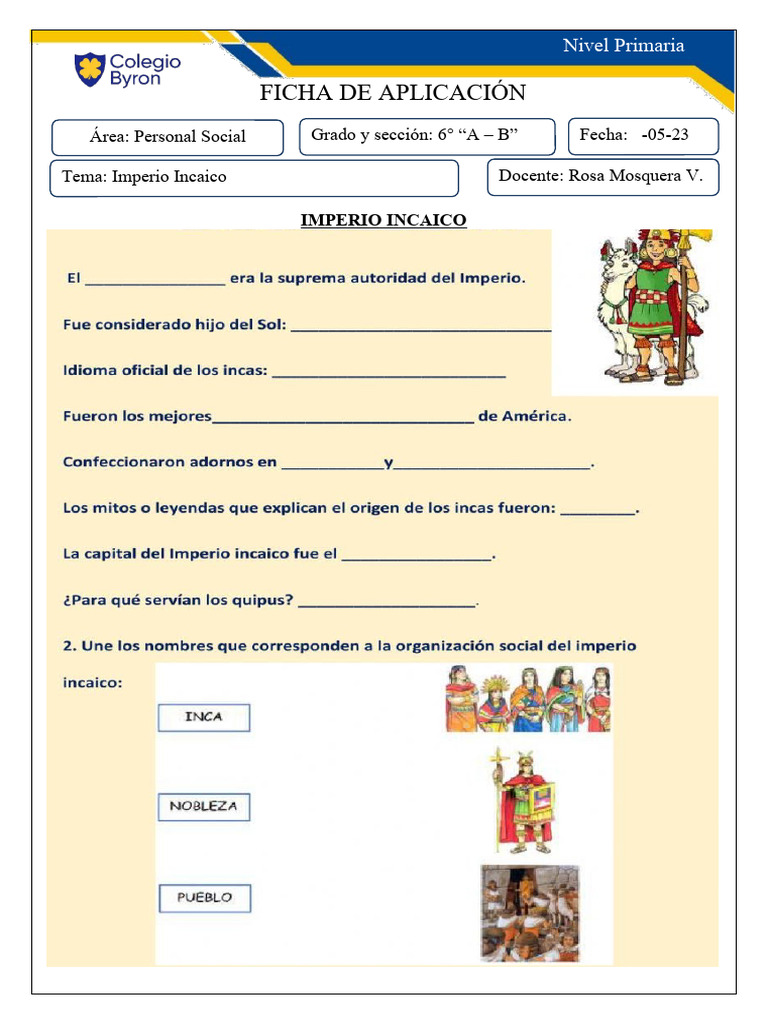 Ficha PS 6º - Imperio Incaico | PDF