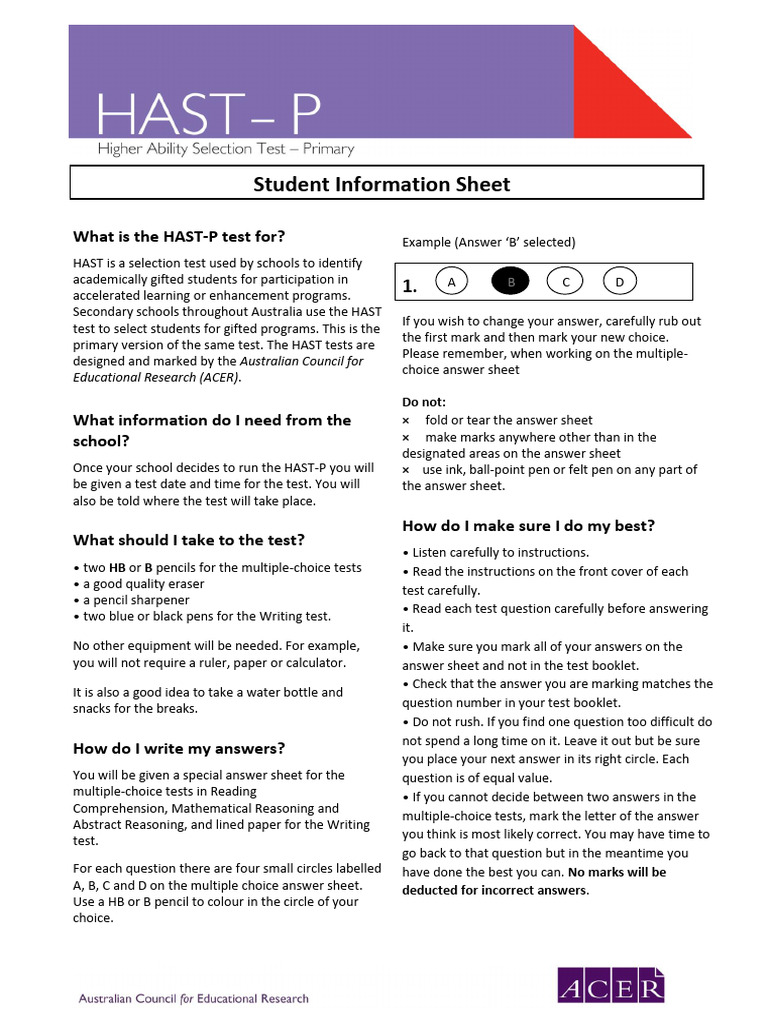 HAST P Student Information Sheet | PDF | Reading Comprehension ...