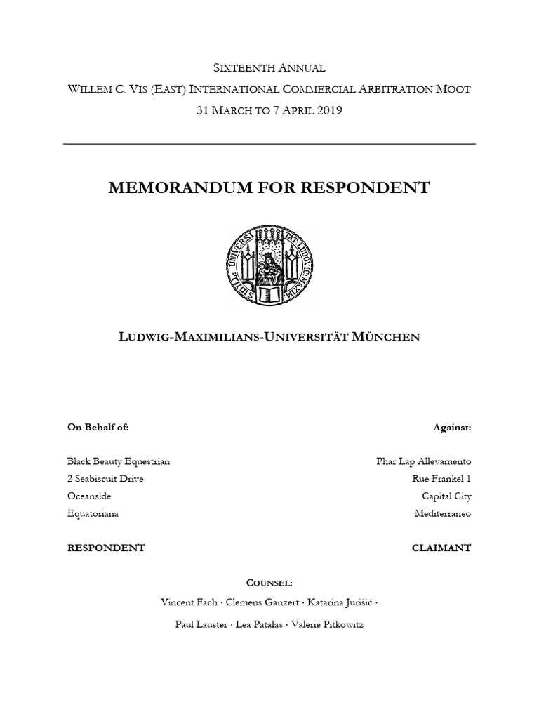 Munchen Respondent Memo | PDF | Arbitration | Private Law