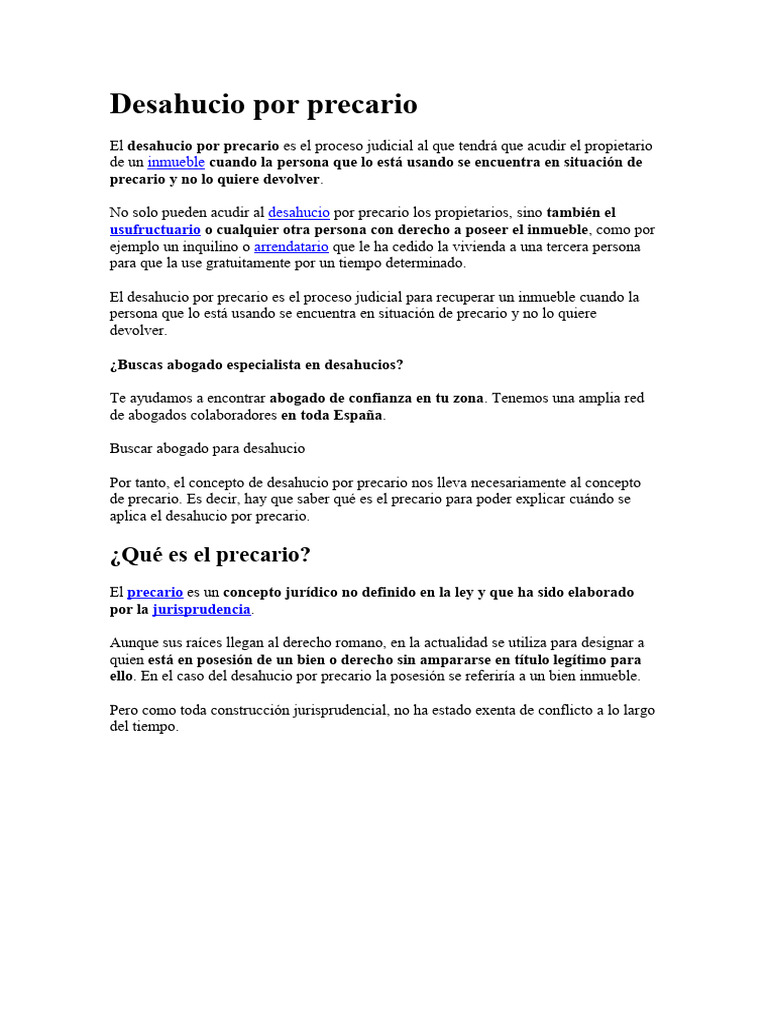 Desahucio Por Precario | PDF | Desalojo | Allanamiento