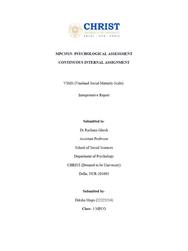 VSMS Report (Diksha Mago-22223214) | PDF | Intelligence | Validity ...