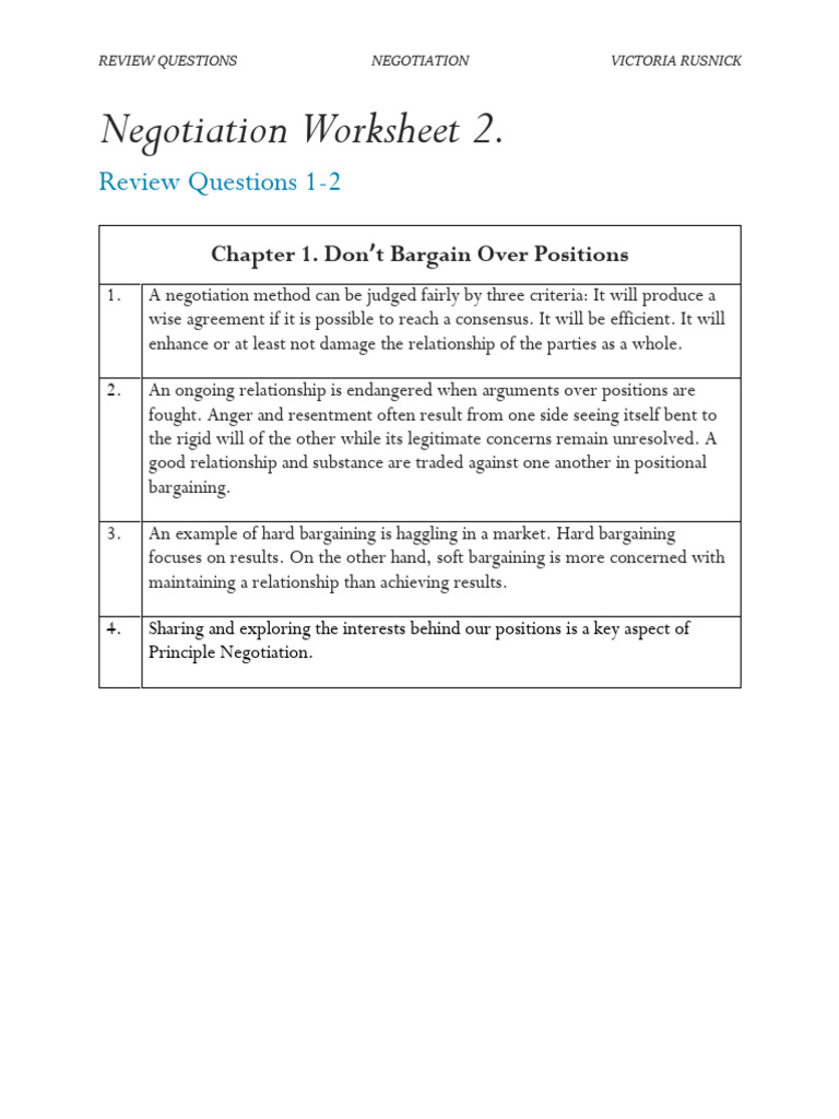 Getting To Yes - Review Chapter 1-2 | PDF | Negotiation | Bargaining