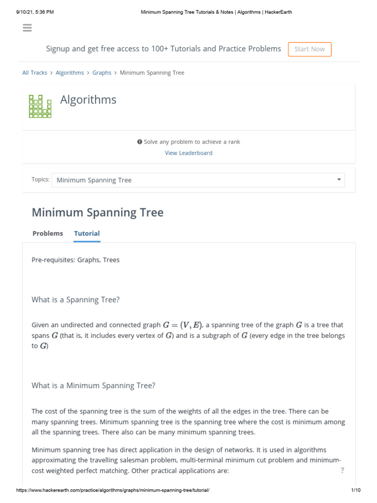 Minimum Spanning Tree Tutorials And Notes Algorithms Hackerearth Pdf Computational