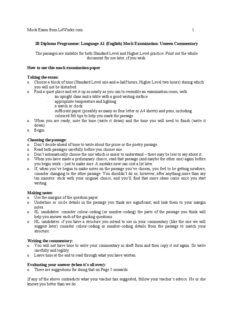 IB Mock Exam 06 | PDF | Test (Assessment) | Poetry
