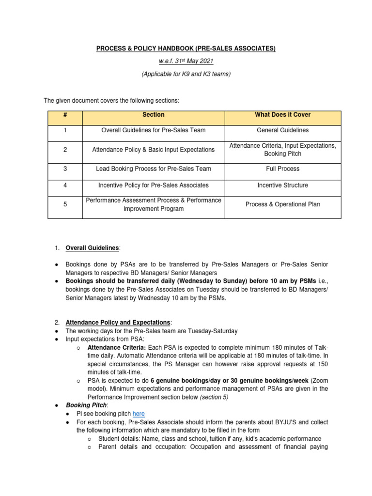 Pre-Sales - Process & Policy Handbook | PDF | Prostate Specific Antigen
