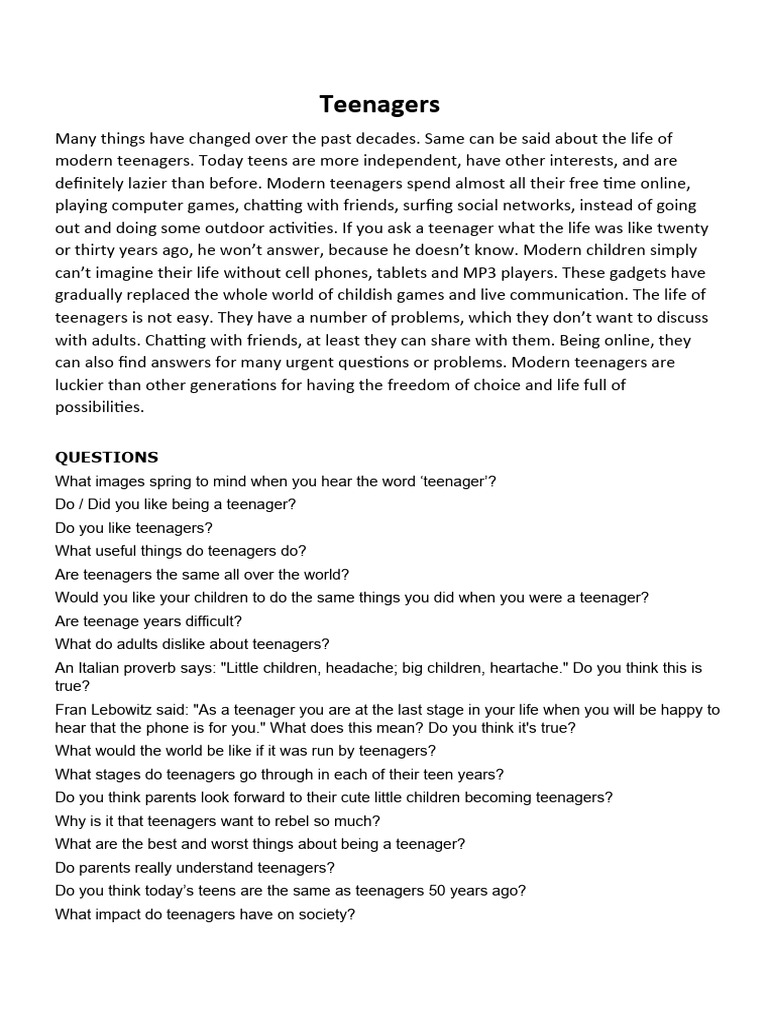 TEENAGERS | PDF | Adolescence | Human Development