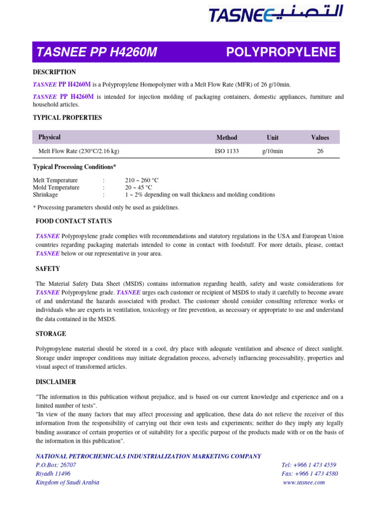 Tds-Tasnee PP h4260m | PDF