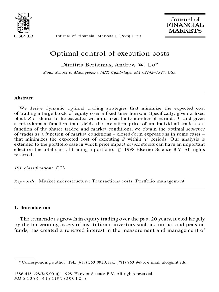 Optimal Control of Execution Costs | PDF | Mathematical Optimization ...