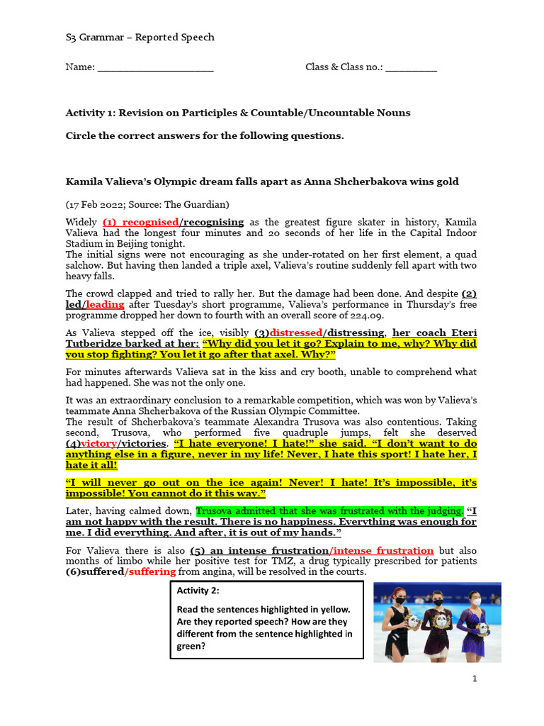 S3 Reported Speech - Teacher | PDF