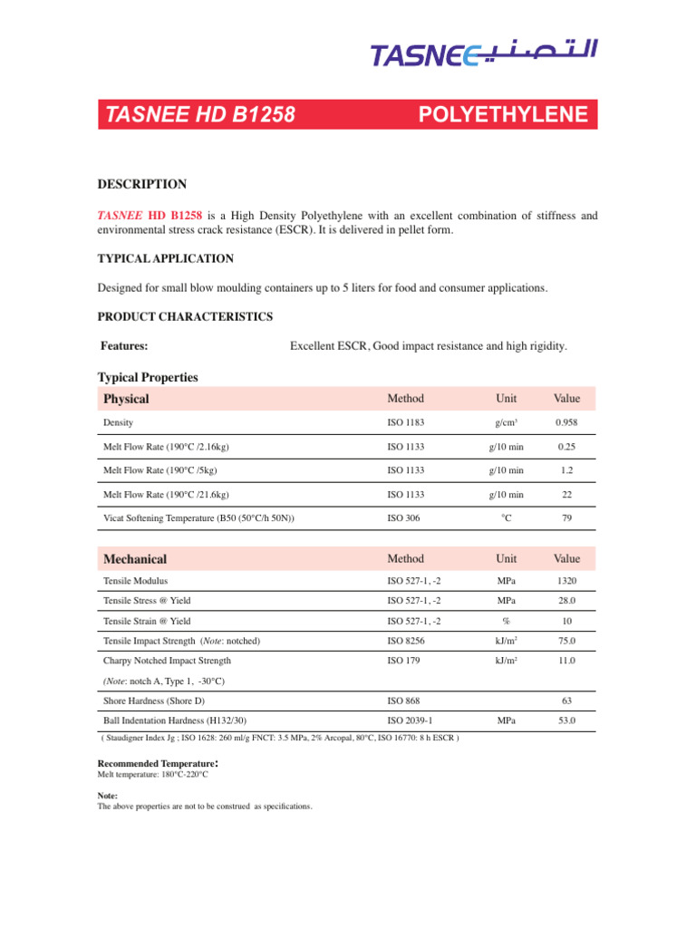 Tds Tasnee HD b1258 | PDF | Strength Of Materials | Hardness