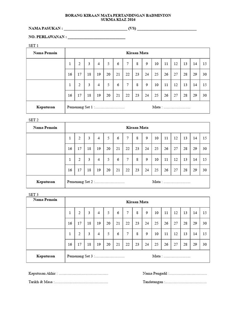 Borang Badminton | PDF