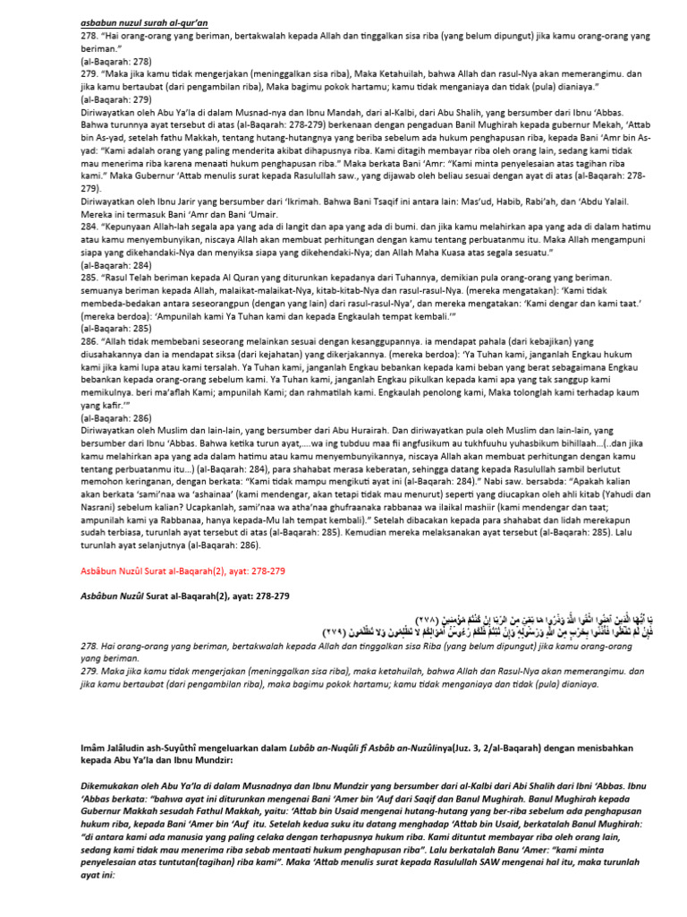 Asbabun Nuzul Surah Al | PDF