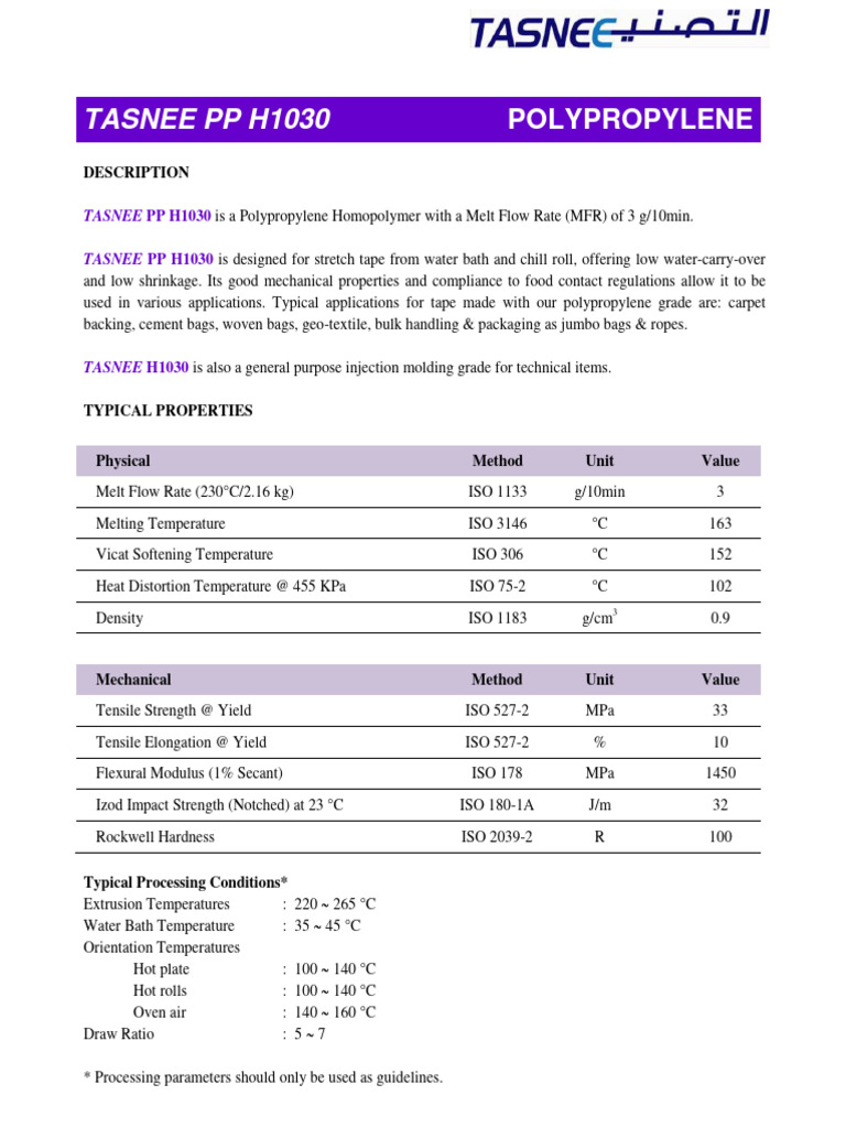 Tds-Tasnee PP h1030 | PDF | Secondary Sector Of The Economy | Materials