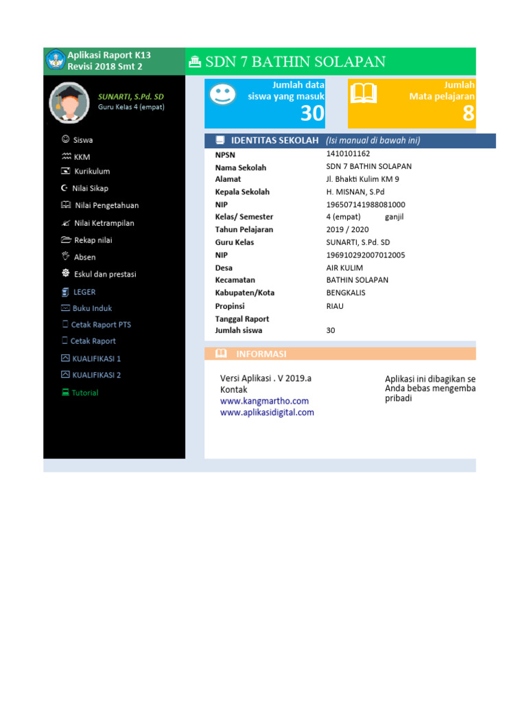 Master Aplikasi Raport k13 Kelas 4 SMT 1 Versi Lengkap KD N Jurnal Titik | PDF