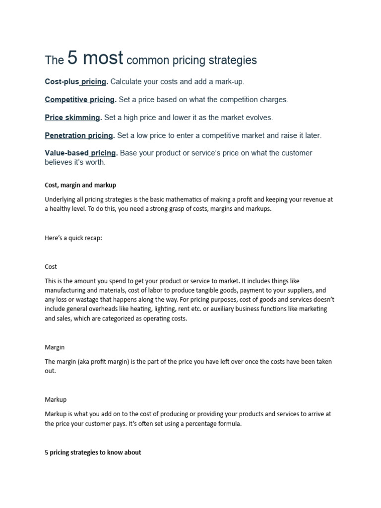 Pricing Strategy | PDF | Pricing | Cost