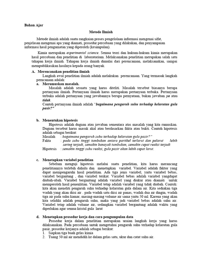 Bahan Ajar Metode Ilmiah MA 1 | PDF