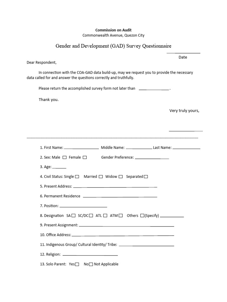 GAD Survey Questionnaire On Sexual Harassment | PDF | Family | Justice