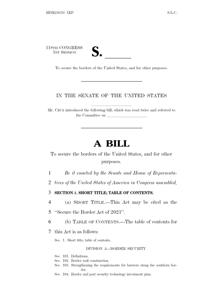 Secure The Border Act (Senate) | PDF | U.S. Customs And Border ...