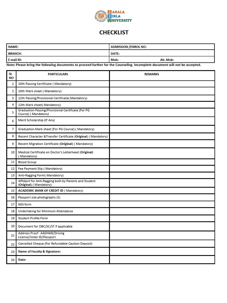 Checklist For Counselling 1 | PDF | Affidavit | Justice