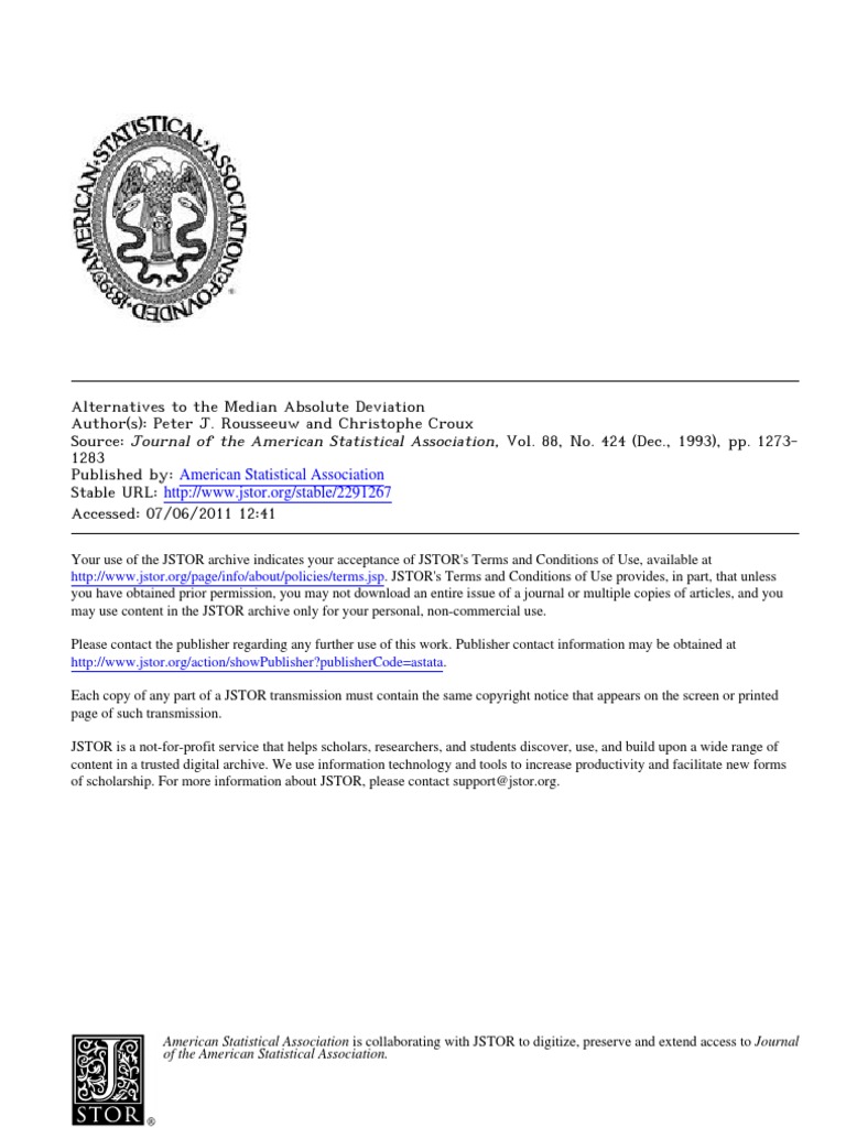 Alternatives To The Median Absolute Deviation Pdf Robust Statistics