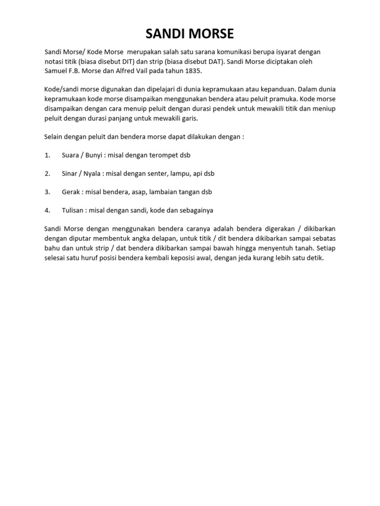 Penggunaan Sandi Morse dalam Pramuka | PDF | Seni & Disiplin Bahasa ...