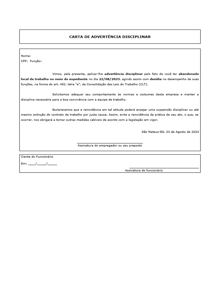 Carta de Advertencia | PDF