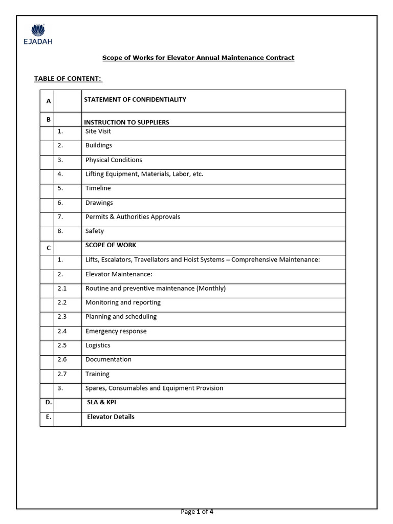 Scope of Work - Elevator Maintenance | PDF | Elevator | Manufactured Goods