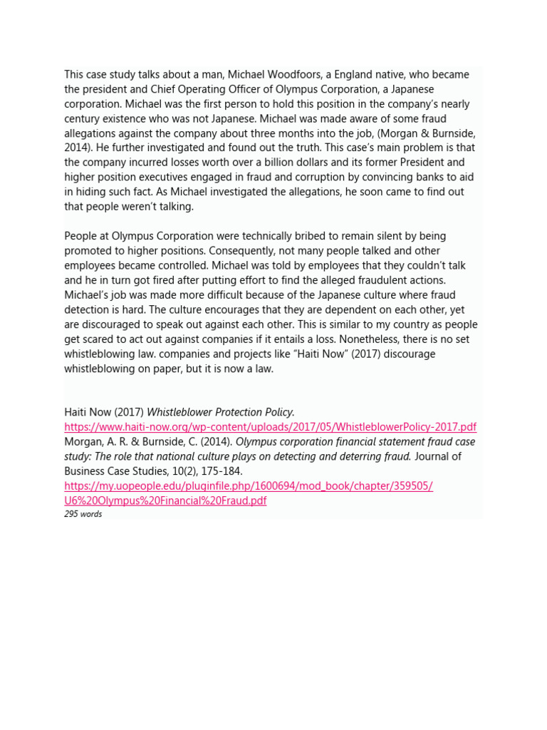 Olympus Fraud Case Study: Culture & Ethics | PDF