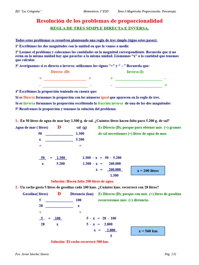 Soluciones Ejercicios Proporcionalidad 1 ESO | PDF | Cantidad | Matemáticas