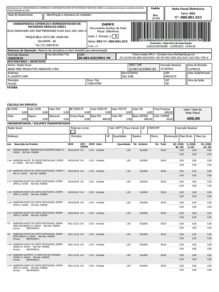 Danfe: Nota Fiscal Eletrônica Série: 002 | Download grátis PDF | Recibo ...
