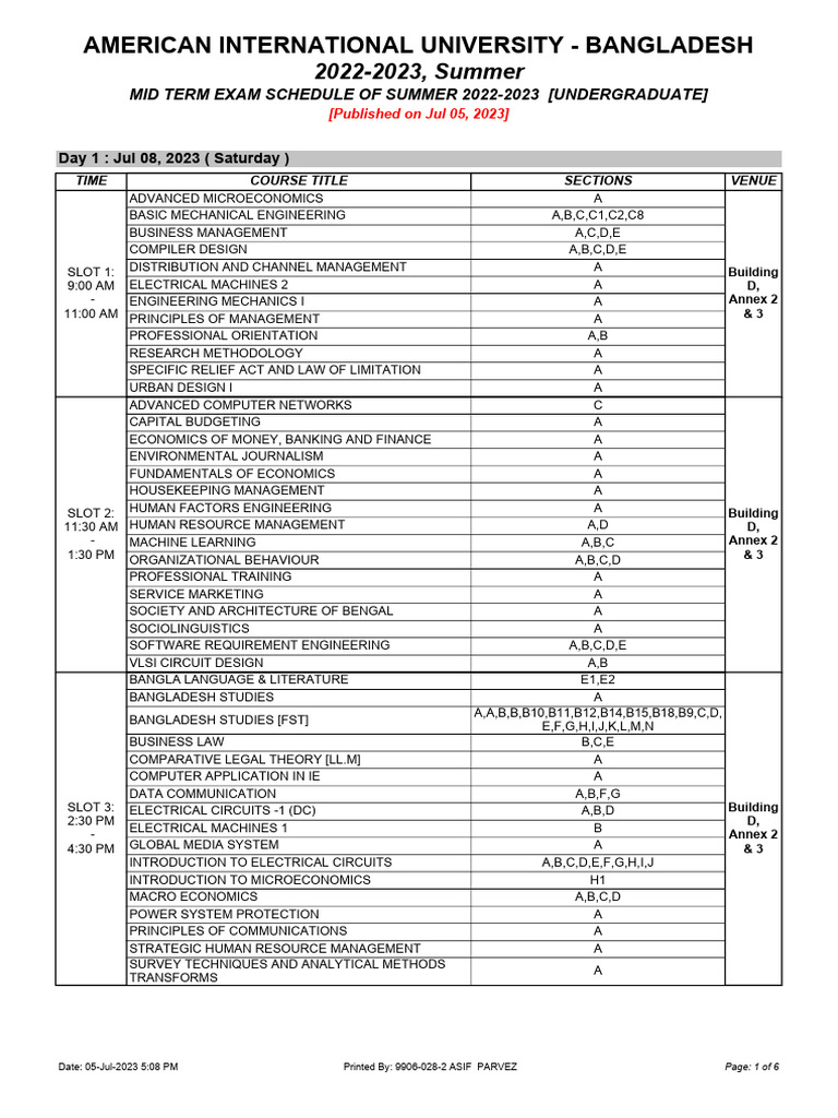 Revised Mid Term Exam Schedule of Summer 2022 2023 (Undergraduate) (Jul ... Revised Mid Term Exam Schedule of Summer 2022 2023 (Undergraduate) (Jul ...