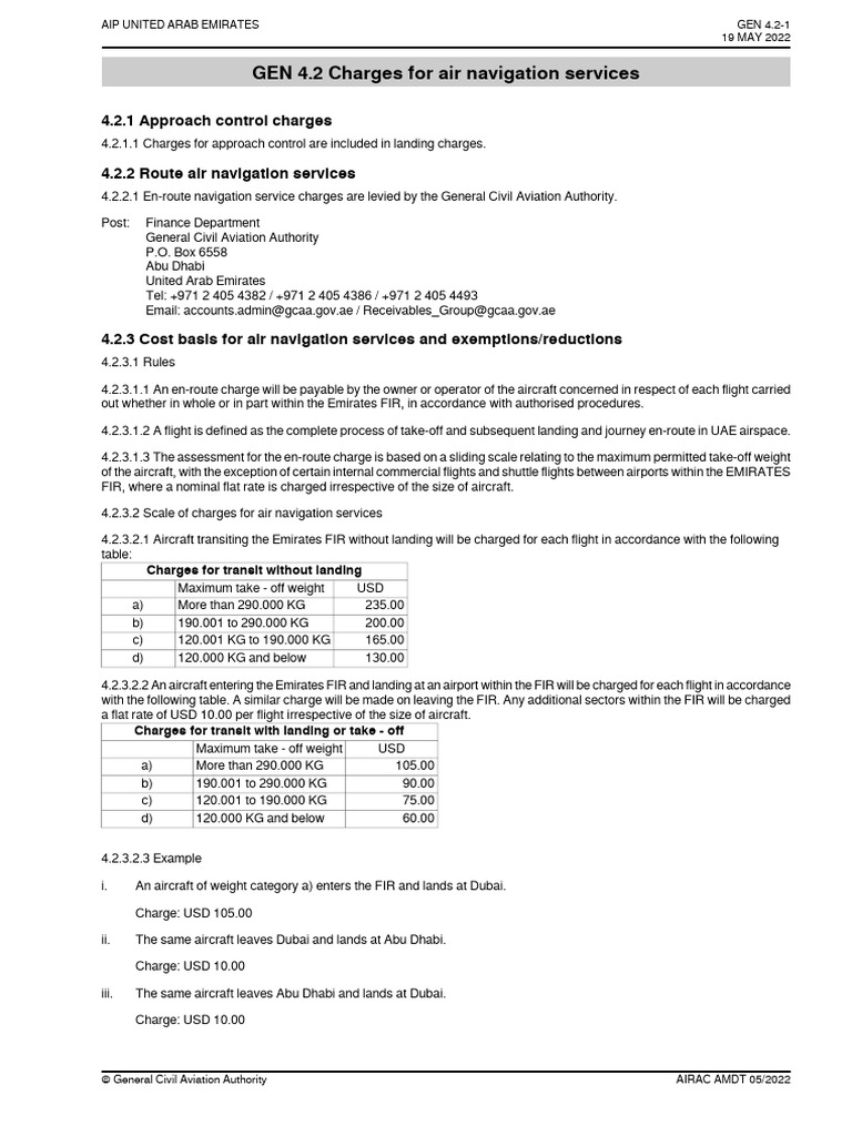 AIP EMIRATES GEN 4.2-1 Air Navigation Service Charges | PDF | United ...