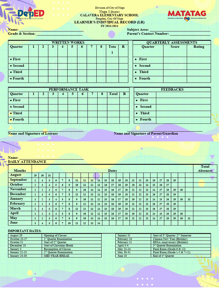 Edited - Individual Learners Record CARD | PDF | Academic Term | Schools