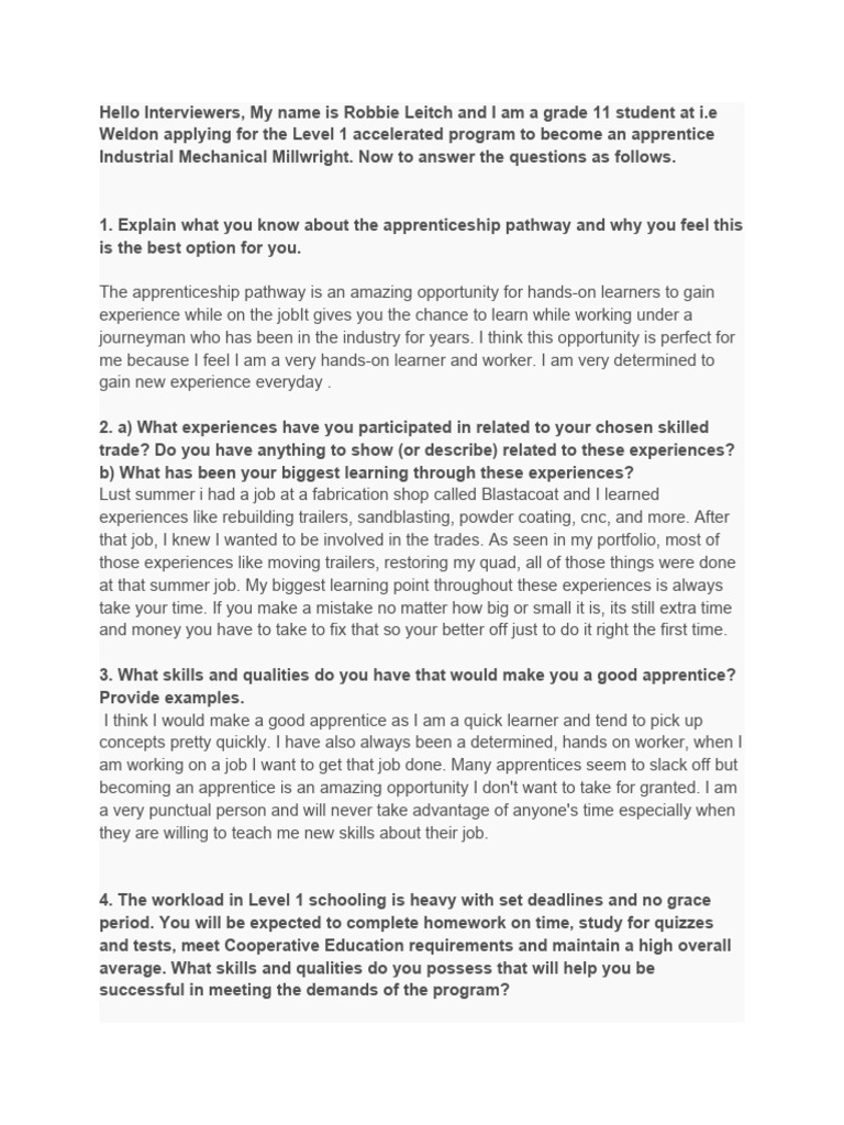 OYAP Interview Questions | PDF | Apprenticeship | Learning