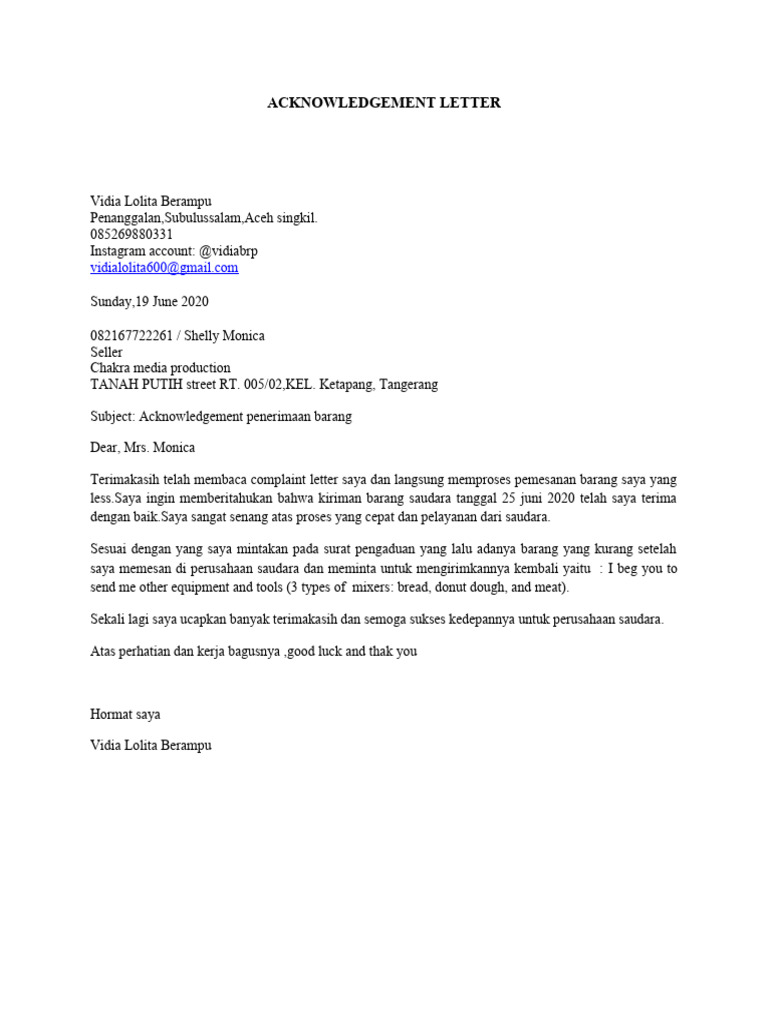 Acknowledgement Letter | PDF