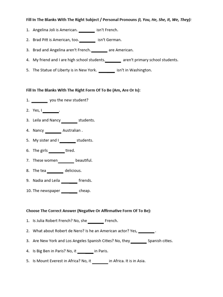 Pronouns and Verb Forms Exercise | PDF | Language Arts & Discipline ...