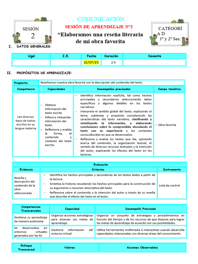 1°-2º Sesión de Aprendizaje 2-Sem.1-El Peru Lee | Descargar gratis PDF | Aprendizaje | Enseñando