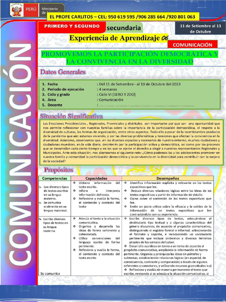 Experiencia de Aprendizaje 06 - 1ero y 2do - Comunicación - 2023 - 00001 | PDF