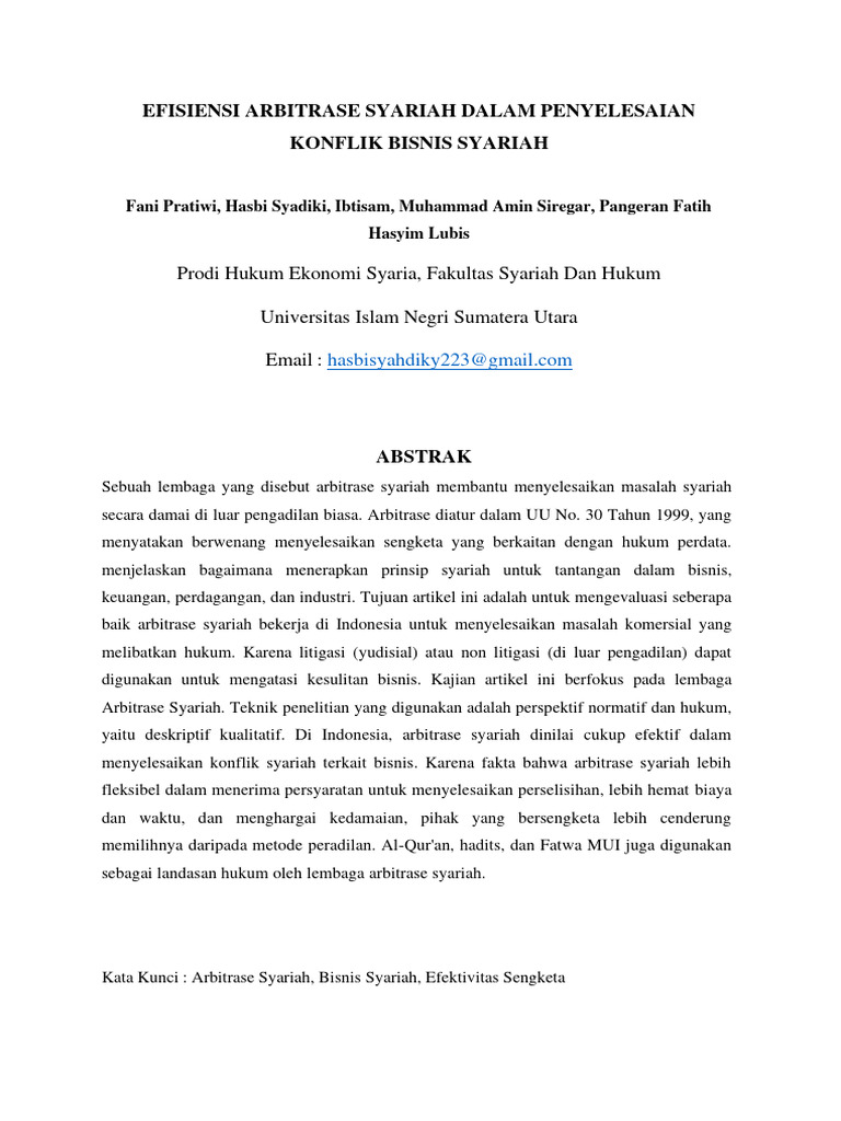 Efisiensi Arbitrase Syariah Dalam Penyelesaian Konflik Bisnis Syariah ...