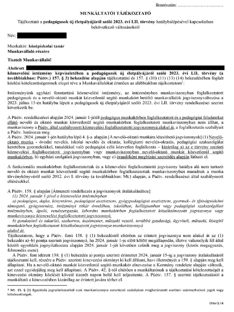 Státusztörvény - Egyházi Iskola - Munkaszerződés | PDF